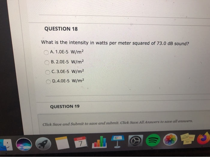 Solved What is the intensity in watts per meter squared of | Chegg.com
