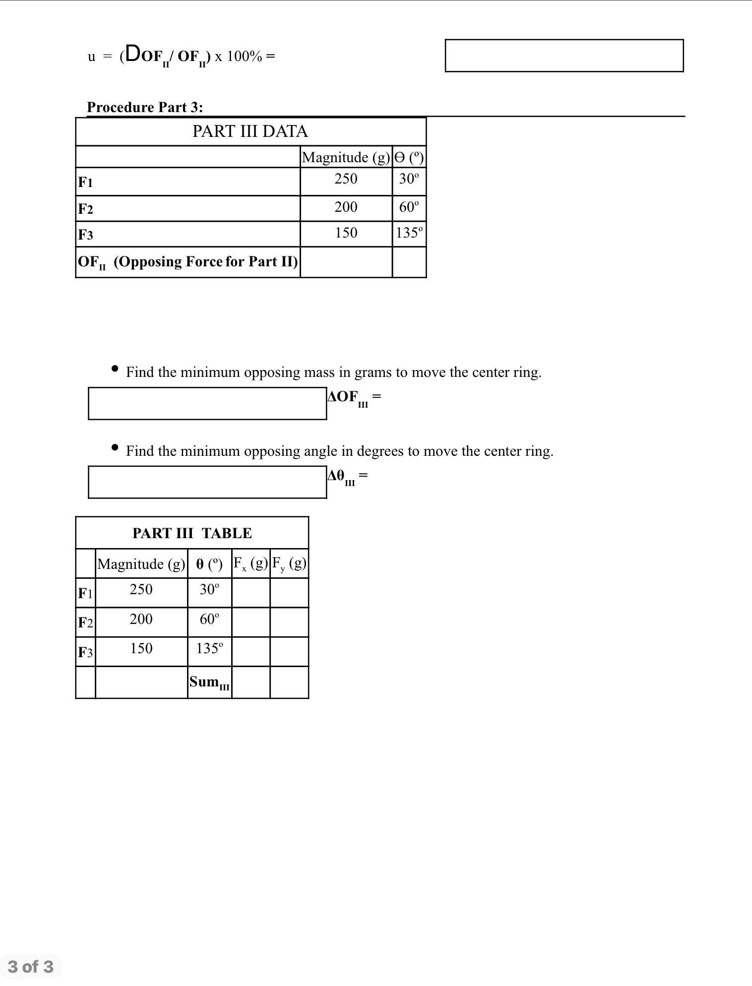 Solved u=(DOFIIOFHI)×100%=Procedure Part 3:Find the minimum | Chegg.com