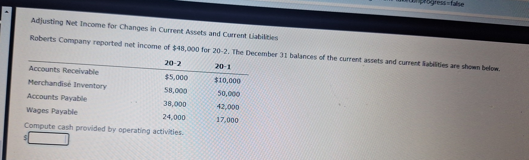 Solved Adjusting Net Income for Changes in Current Assets | Chegg.com
