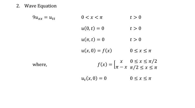 Solved 2. Wave Equation 9uxx = Utt 0O u(0,t) = 0 = t> 0 | Chegg.com