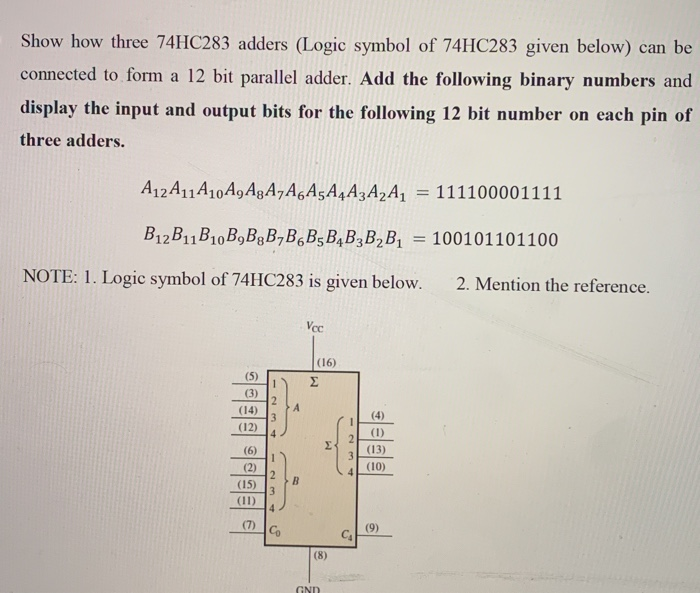 Solved Show how three 74HC283 adders (Logic symbol of | Chegg.com