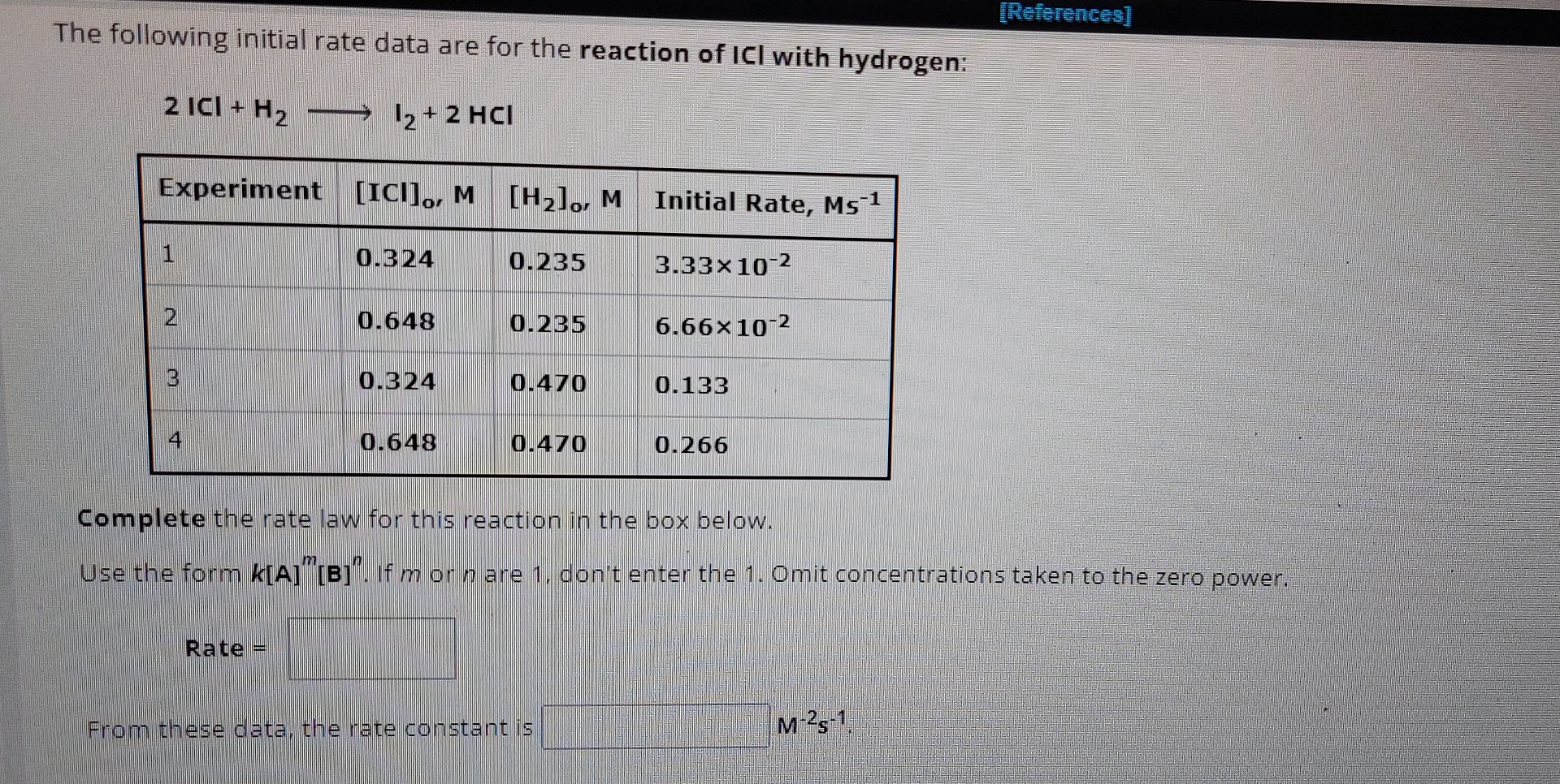 Solved The Following Initial Rate Data Are For The Reaction
