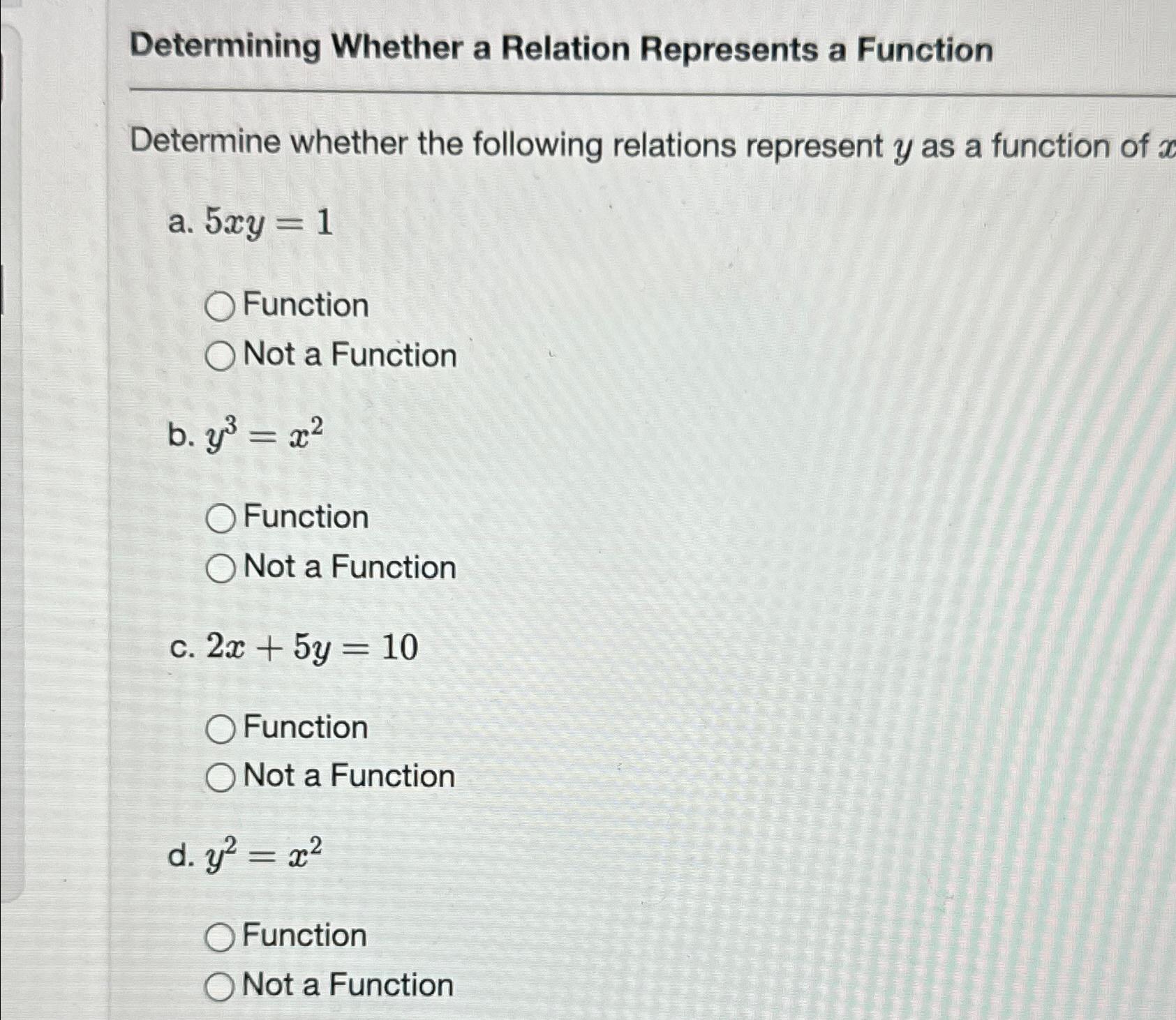 Solved Determining Whether A Relation Represents A