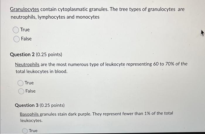 Solved Granulocytes contain cytoplasmatic granules. The tree | Chegg.com