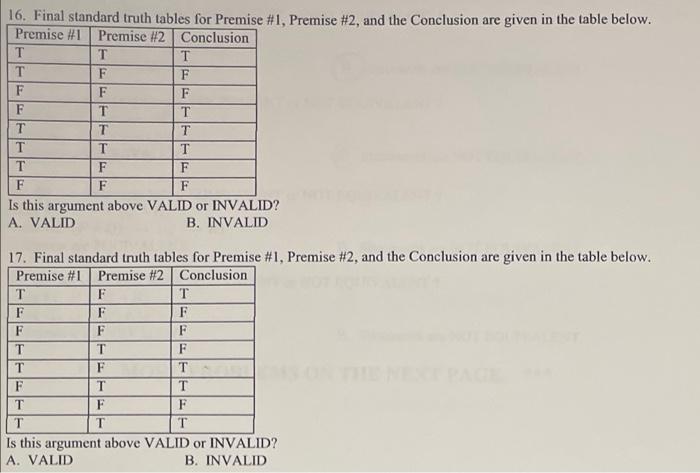 Solved 16. Final standard truth tables for Premise #1, | Chegg.com ...