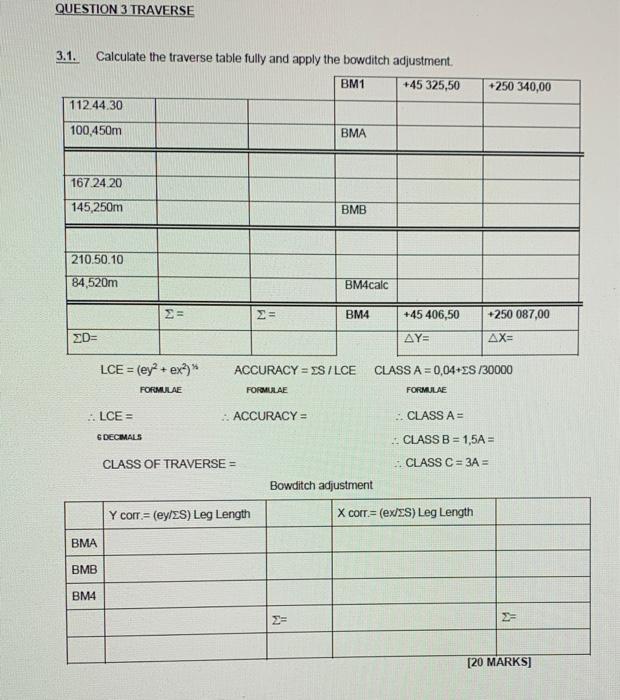 QUESTION 3 TRAVERSE 3.1. Calculate the traverse table | Chegg.com