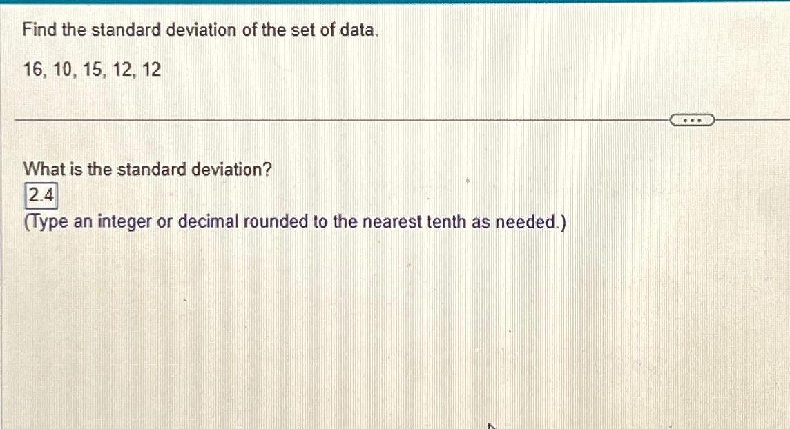 Solved Find the standard deviation of the set of | Chegg.com