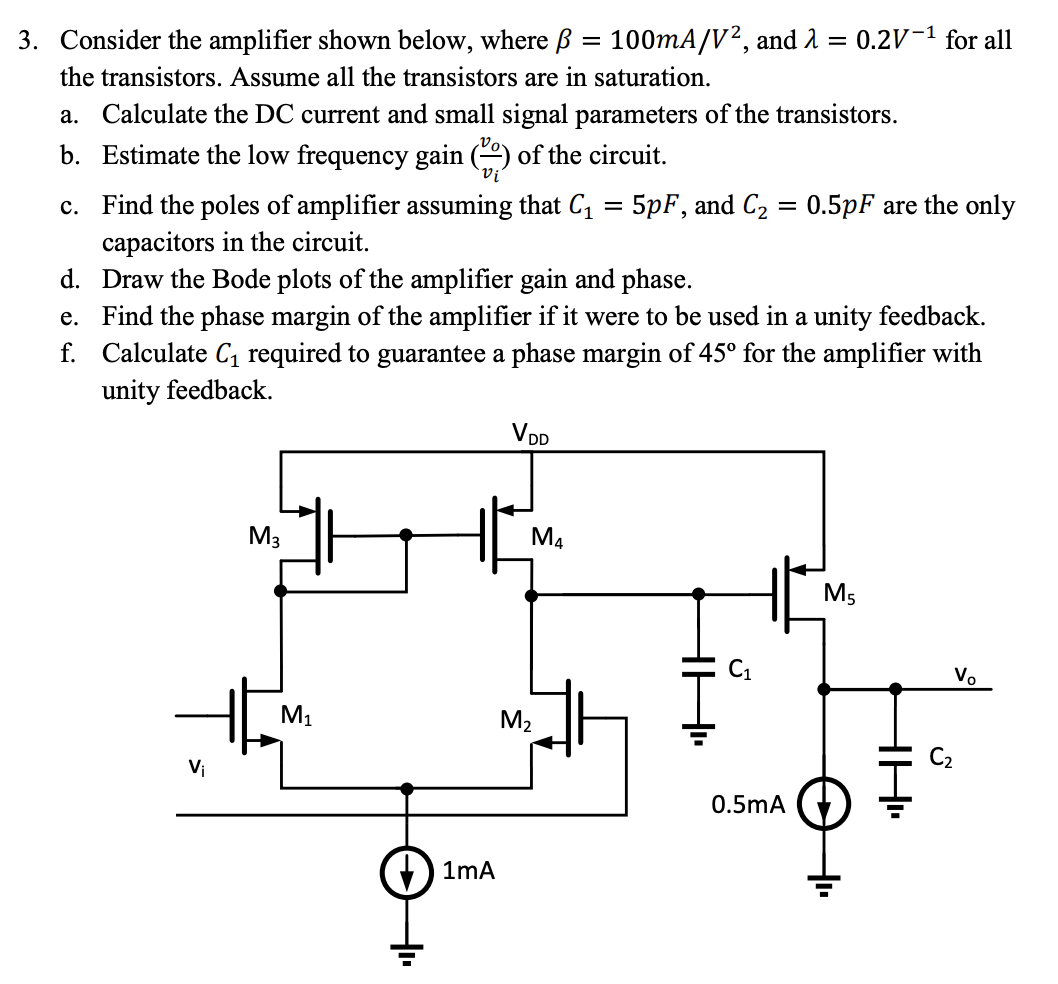 Solved Consider the amplifier shown below, where β=100mAV2, | Chegg.com