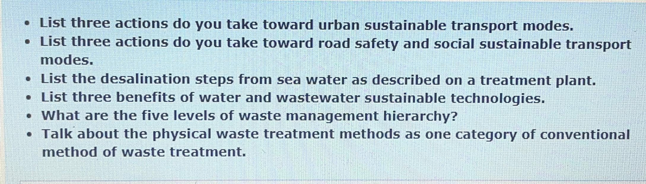 Solved List three actions do you take toward urban | Chegg.com