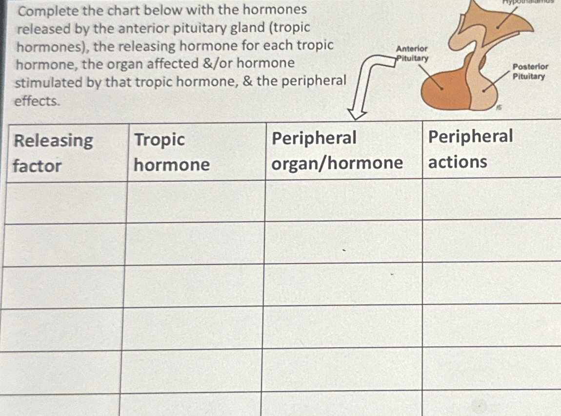 Solved Complete the chart below with the hormones released | Chegg.com