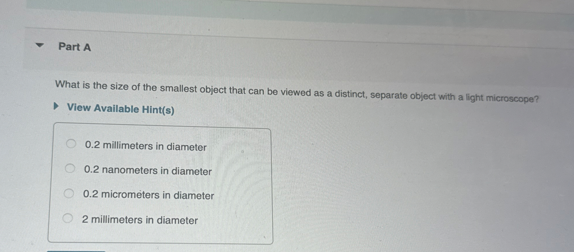 Part AWhat is the size of the smallest object that | Chegg.com