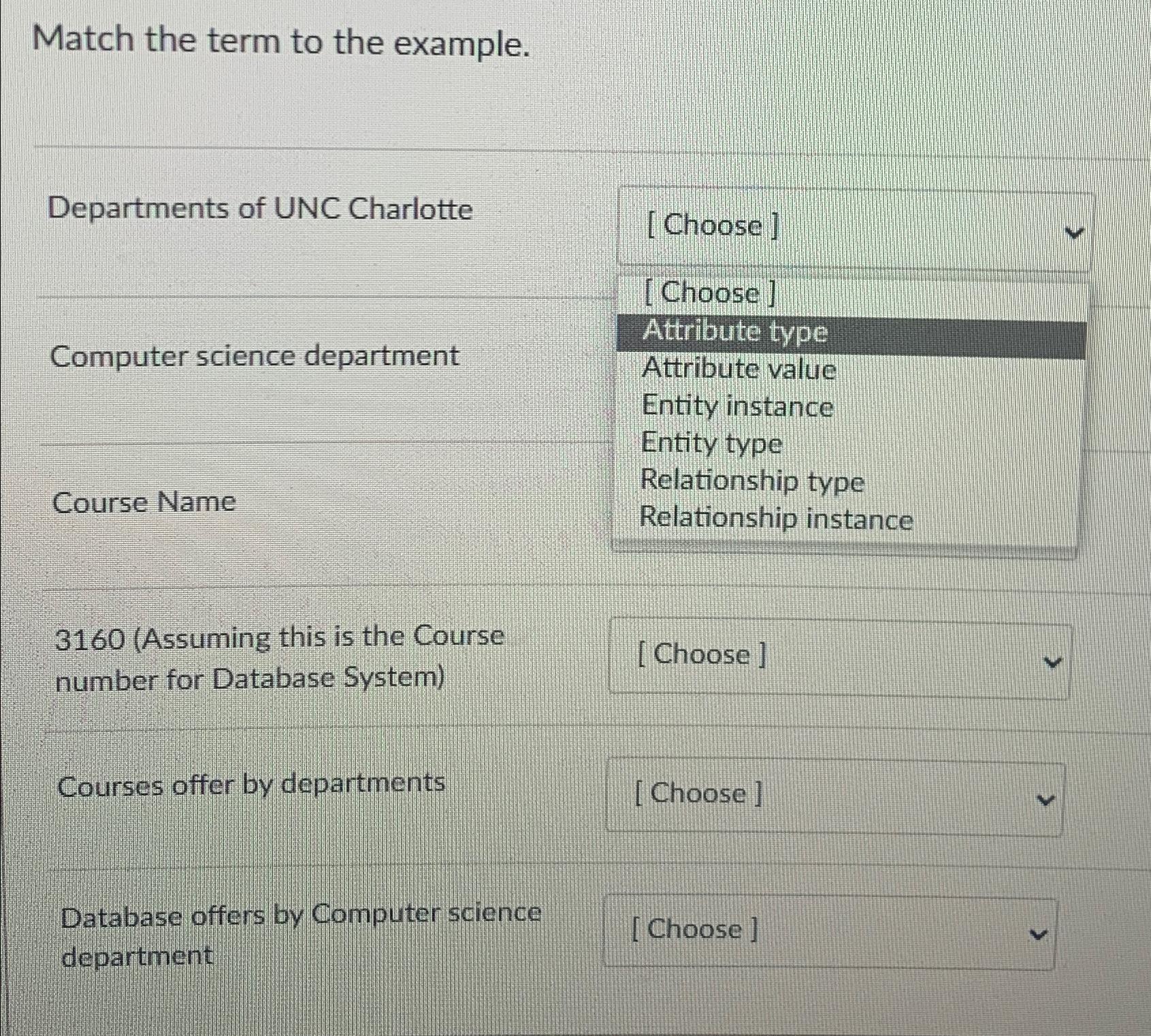 Solved Match the term to the example.Departments of UNC | Chegg.com