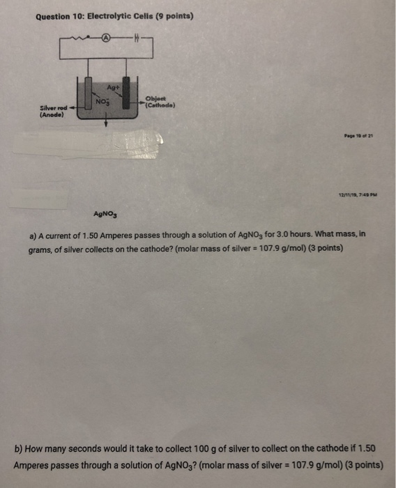 Solved Question 10: Electrolytic Cells (9 points) Object | Chegg.com