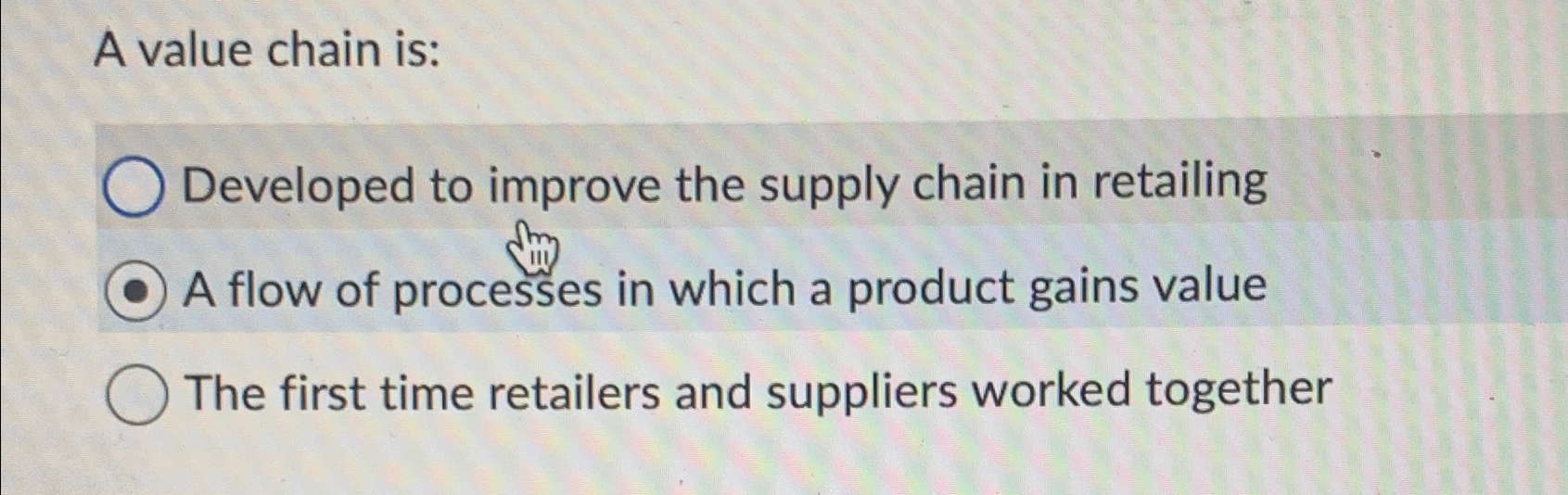 Solved A value chain is:Developed to improve the supply | Chegg.com