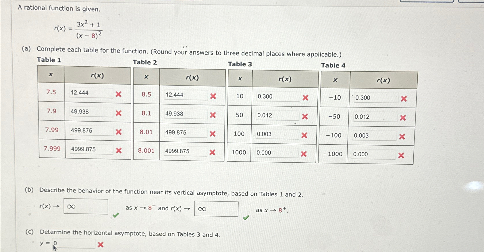 Solved A rational function is given.r(x)=3x2+1(x-8)2(a) | Chegg.com Solved A rational function is given.r(x)=3x2+1(x-8)2(a) | Chegg.com