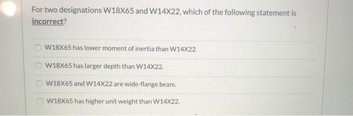 Solved For two designations W18X65 and W14X22, which of the | Chegg.com
