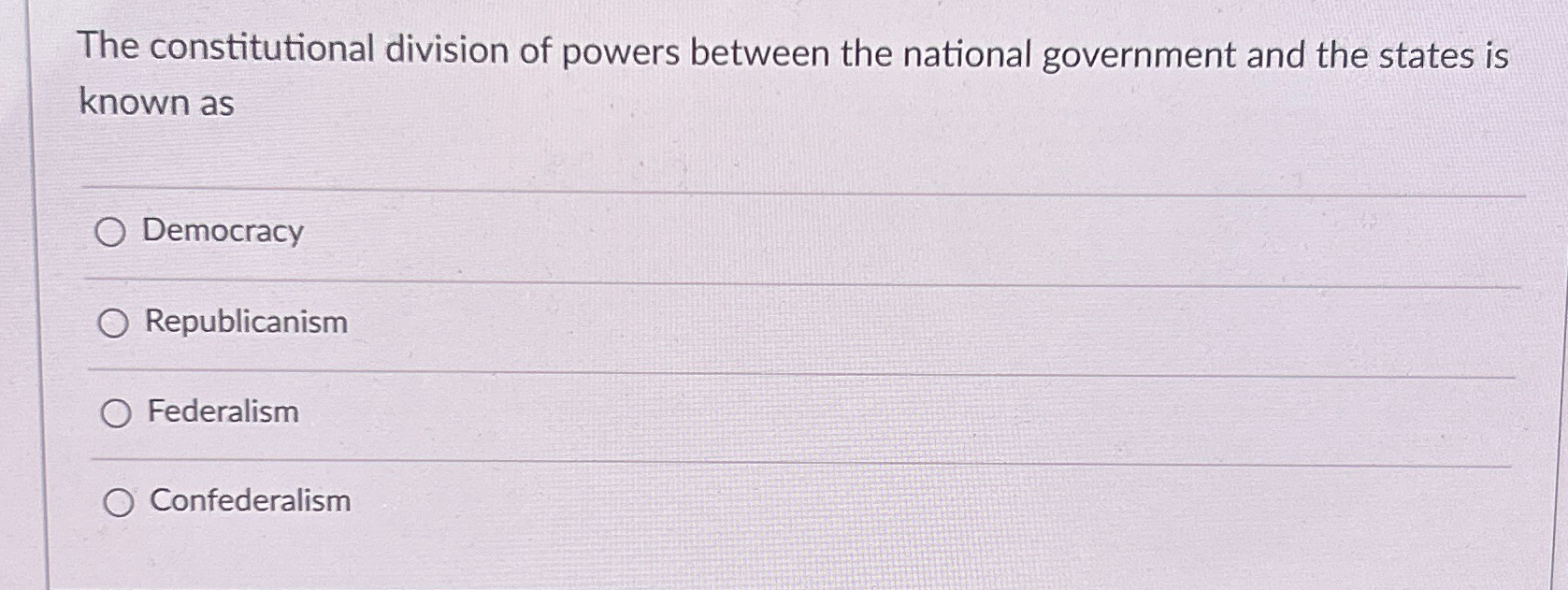 Solved The constitutional division of powers between the | Chegg.com