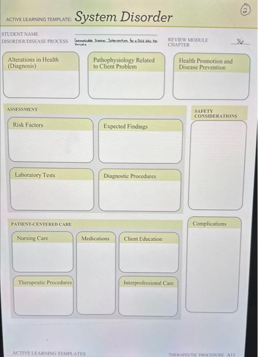 Solved activelearning template System Disorder STUDENT NAME | Chegg.com