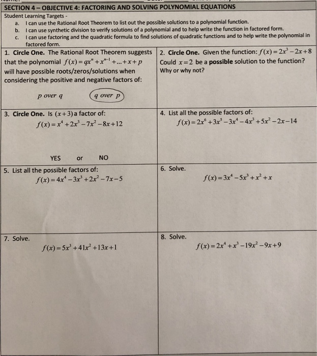 Solved SECTION 4 - OBJECTIVE 4: FACTORING AND SOLVING | Chegg.com