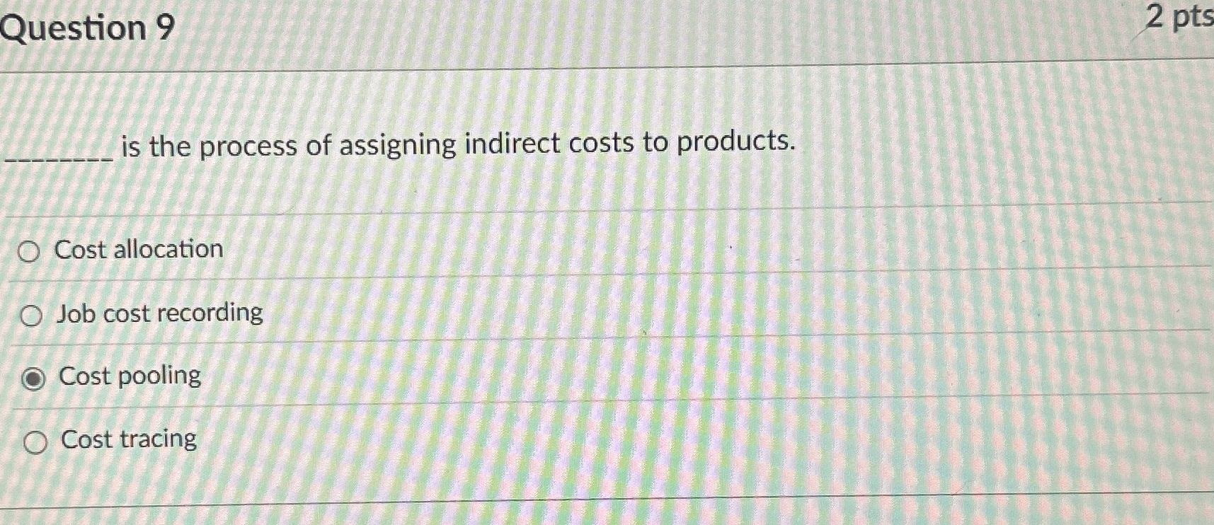 Solved Question 9is the process of assigning indirect costs | Chegg.com