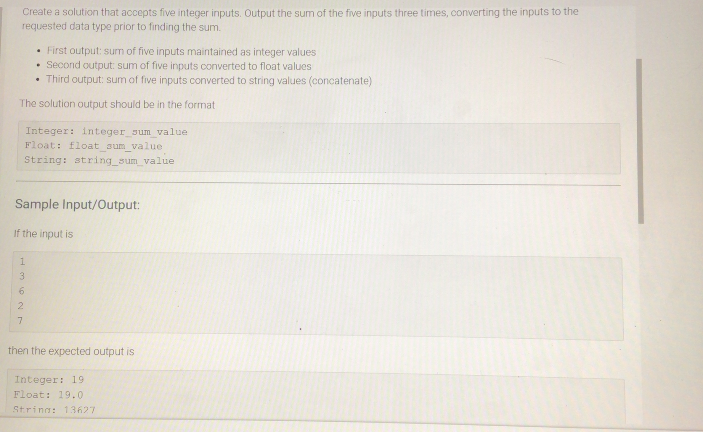 Solved Create a solution that accepts five integer inputs. | Chegg.com