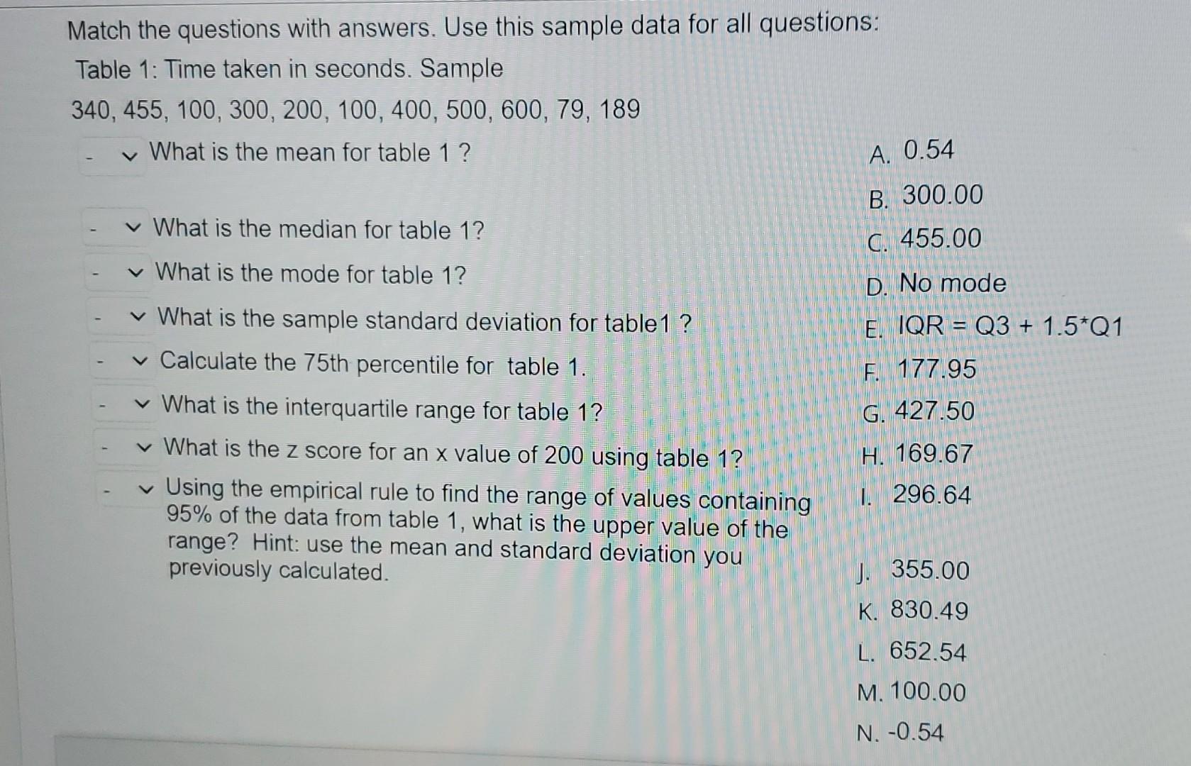 Solved Match the questions with answers. Use this sample | Chegg.com
