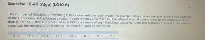 Solved Exercise 10-45 (Algo) (LO10-6) The number of | Chegg.com
