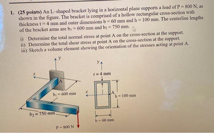 Solved (25 points) An L-shaped bracket lying in a horizontal | Chegg.com