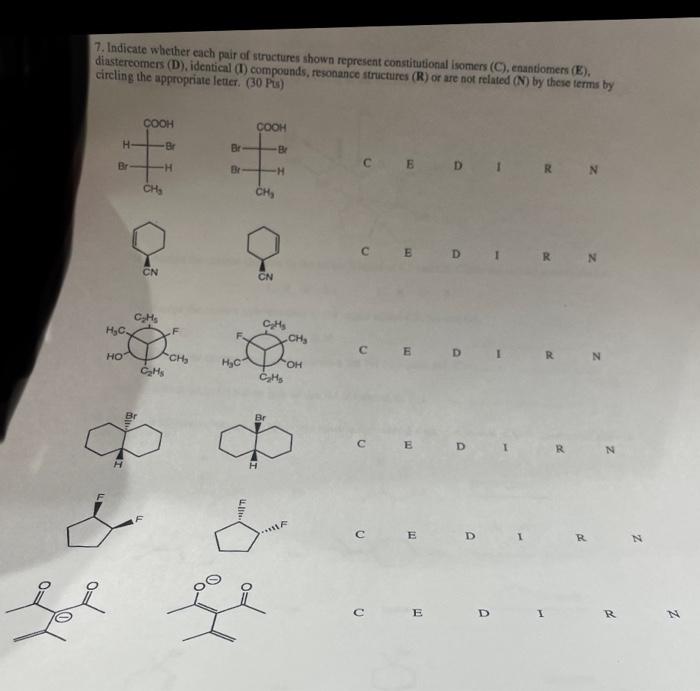 Solved indicate whether each pair of structures below | Chegg.com