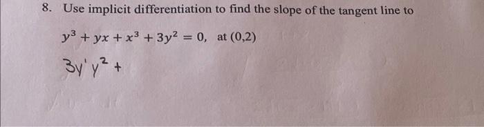 Solved 8. Use implicit differentiation to find the slope of | Chegg.com