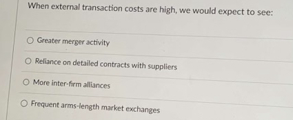 Solved When external transaction costs are high, we would | Chegg.com