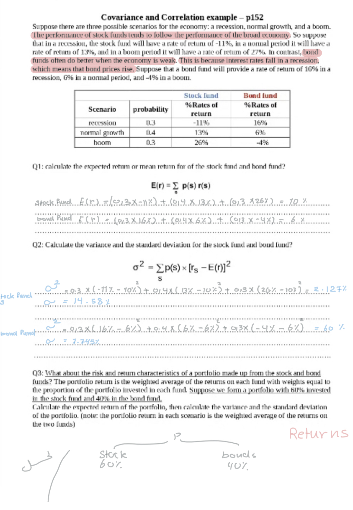 Solved Calculate the1. ﻿expected return 2.Variance Standard | Chegg.com