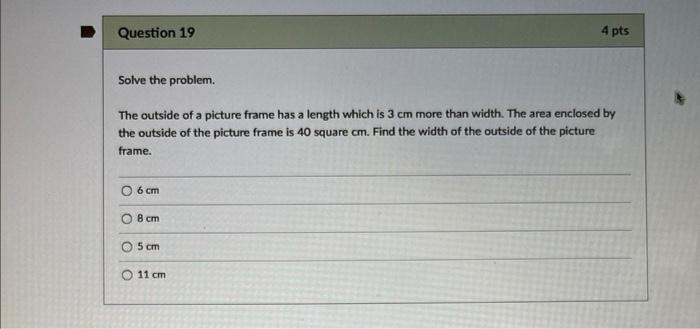 Solved Solve the problem. The outside of a picture frame has | Chegg.com