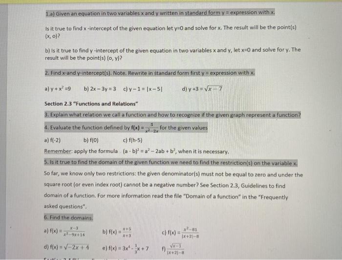 Solved 1.a) Given an equation in two variables x and y | Chegg.com