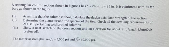 Solved A rectangular column section shown in Figure 1 has | Chegg.com