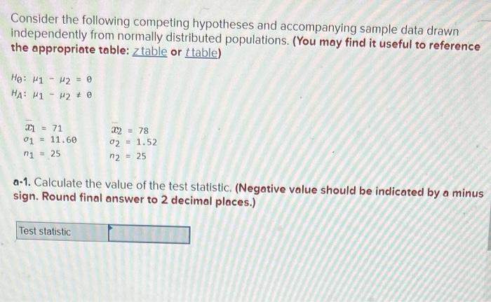 Solved Consider the following competing hypotheses and | Chegg.com