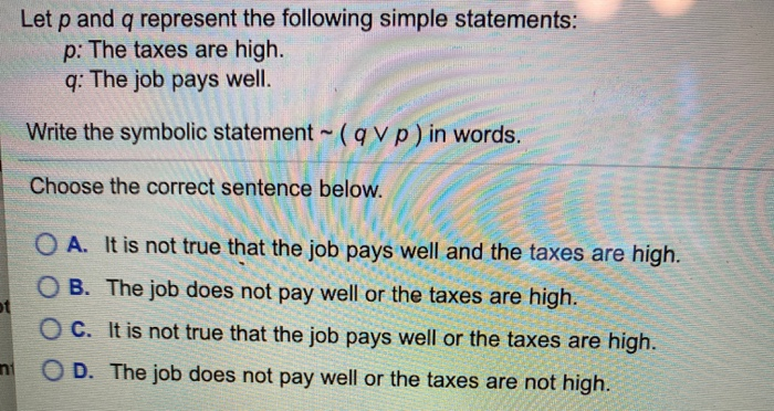 Solved Let p and q represent the following simple | Chegg.com