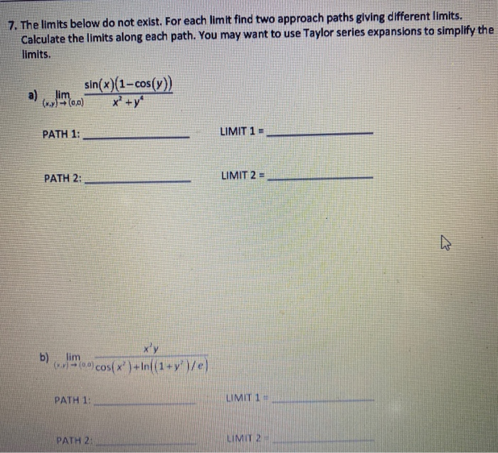Solved 7. The limits below do not exist. For each limit find | Chegg.com