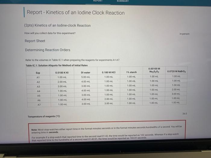 Solved (2pts) Kinetics of an lodine-clock Reaction How will | Chegg.com