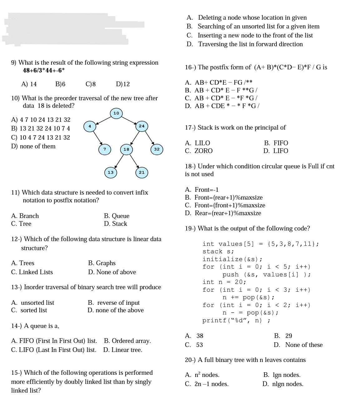 Solved A. Deleting a node whose location in given B. | Chegg.com