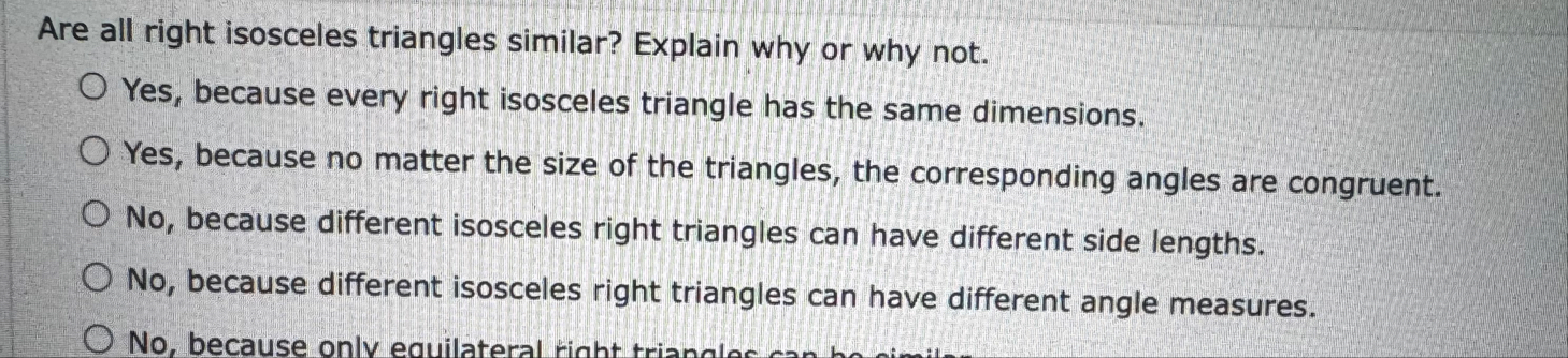 Solved Are all right isosceles triangles similar? Explain | Chegg.com