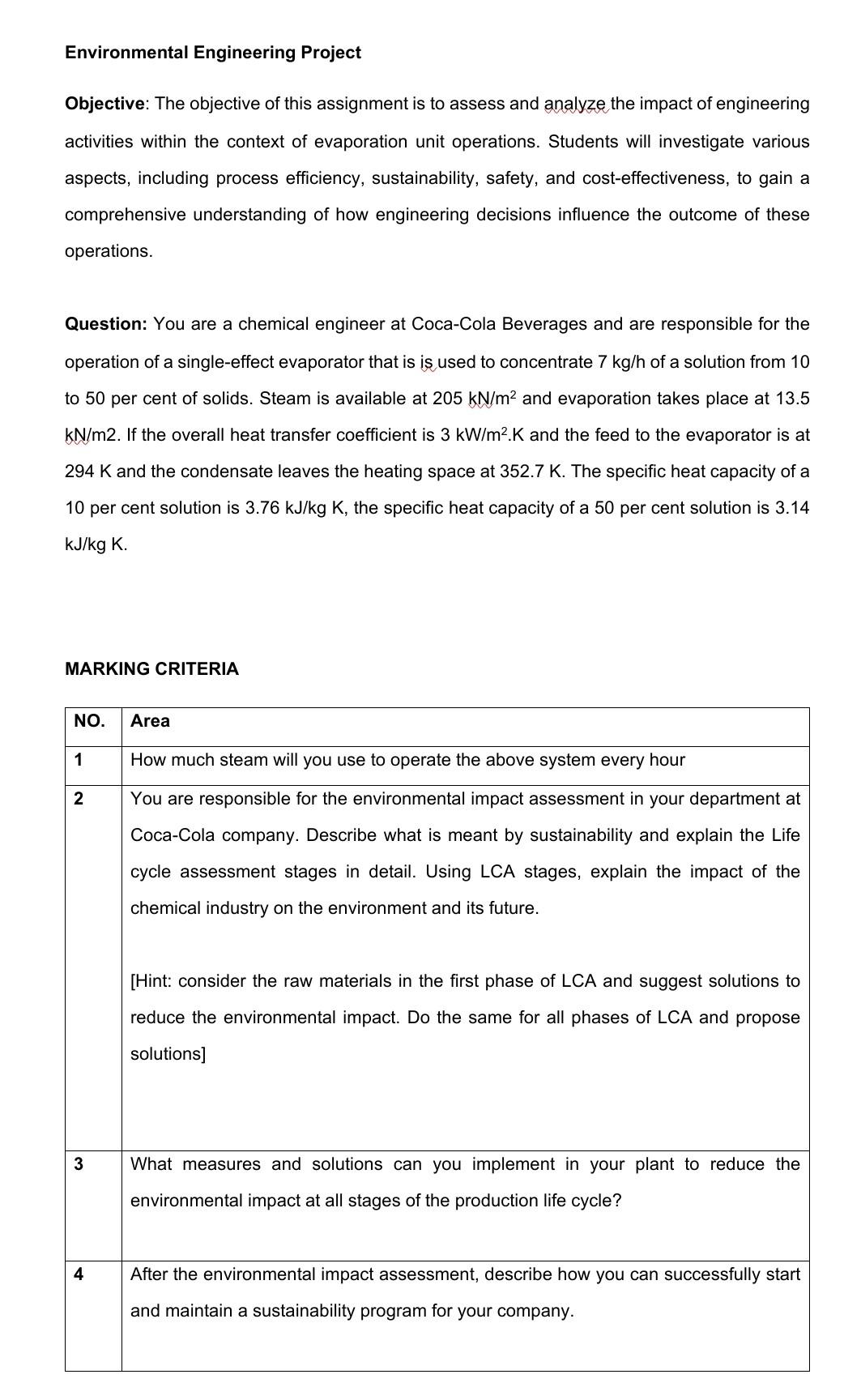 Solved Environmental Engineering Project Objective: The | Chegg.com