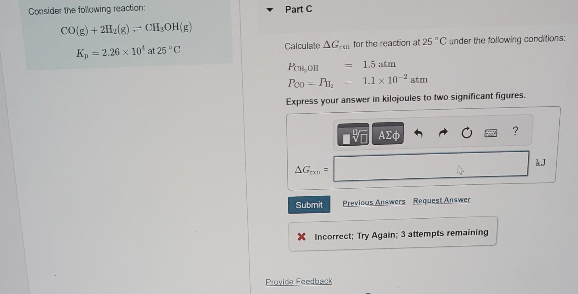Solved Consider the following reaction: CO(g)+2H2( | Chegg.com