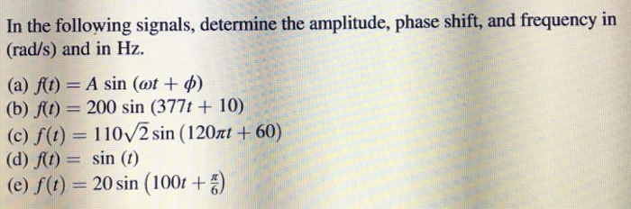 Solved In the following signals, determine the amplitude, | Chegg.com