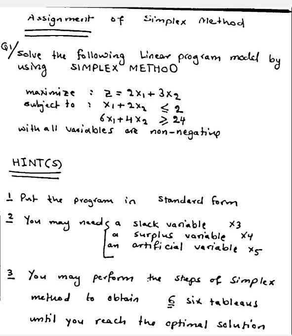Solved Assignment Simplex method by QY solve the following | Chegg.com