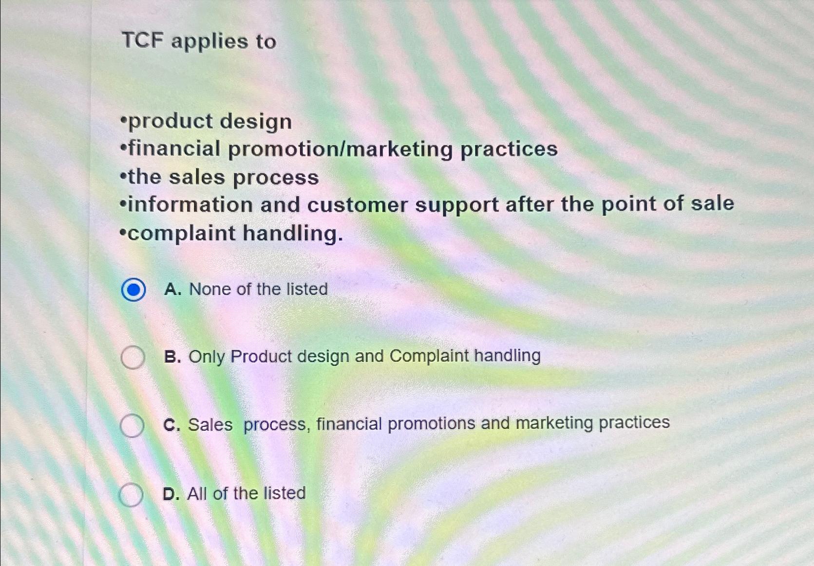 Solved TCF applies to-product design-financial | Chegg.com