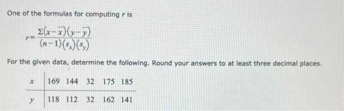 Solved One of the formulas for computing r is | Chegg.com