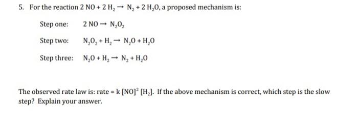 Solved For the reaction 2 NO + 2 H2 → N2 + 2 H2O, a proposed | Chegg.com