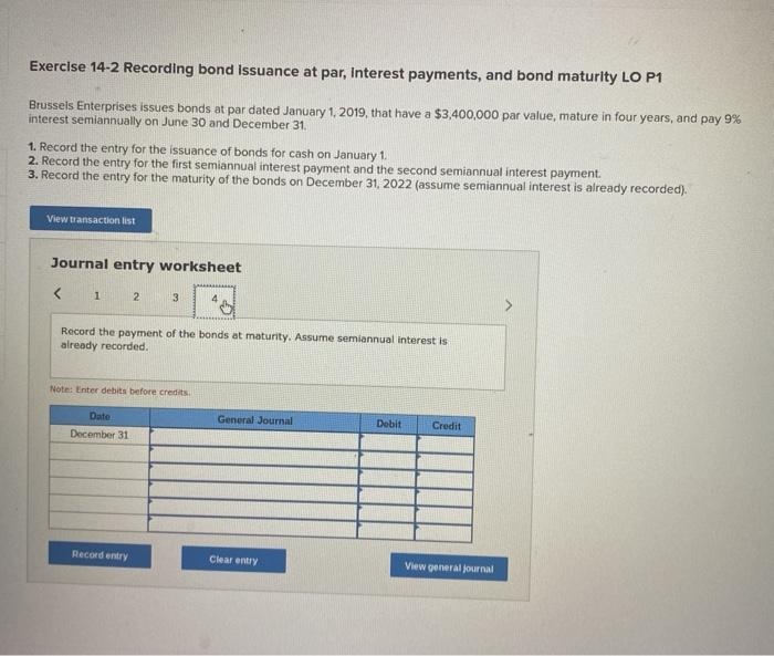 Solved 2 Exercise 14-2 Recording bond Issuance at par, | Chegg.com
