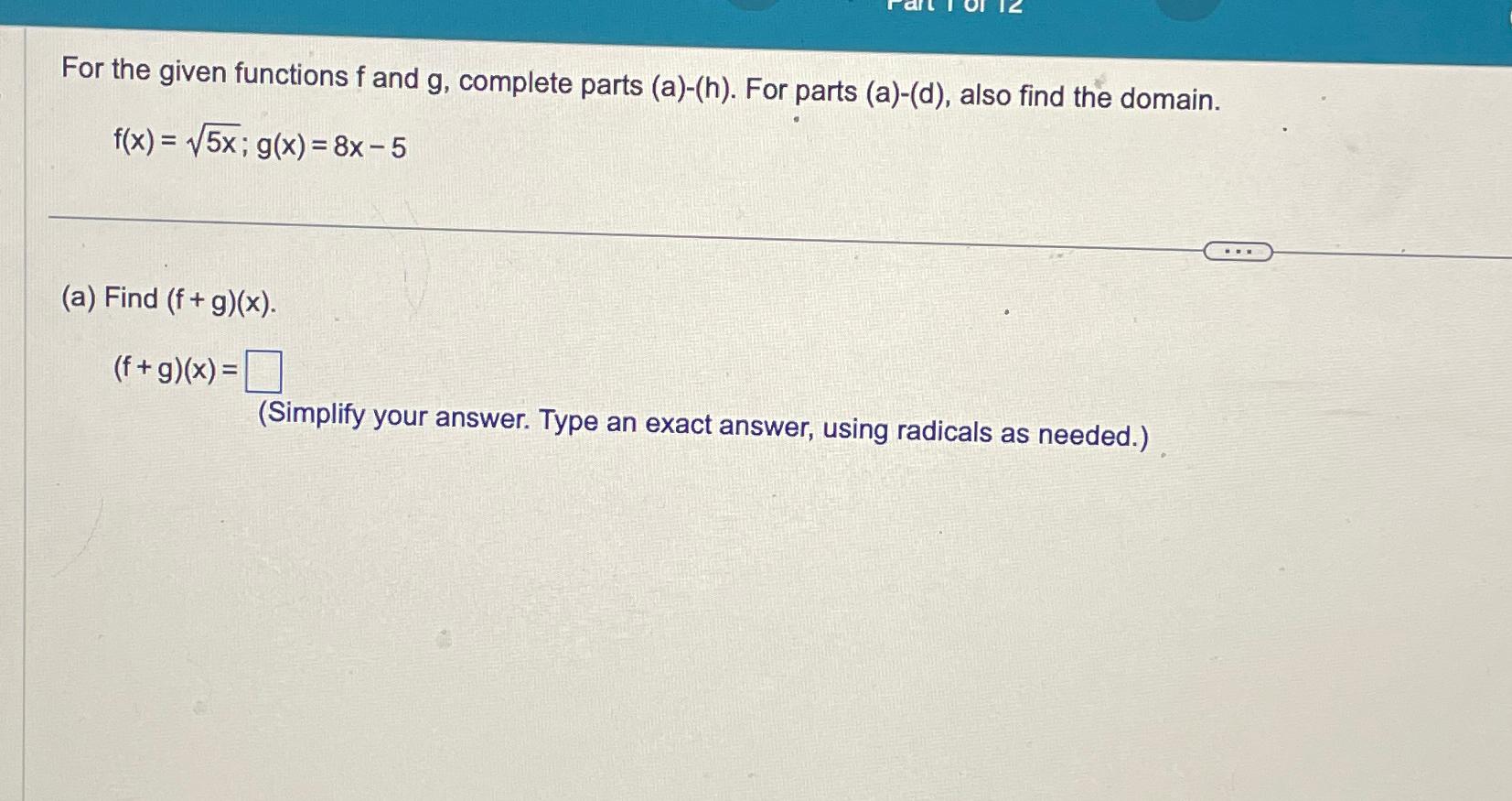 Solved For the given functions f ﻿and g, ﻿complete parts | Chegg.com
